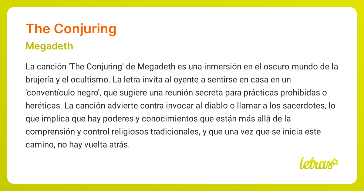 Significado de la canción THE CONJURING (Megadeth) - LETRAS.COM