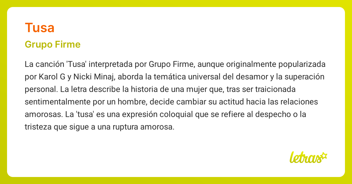 Significado de la canción TUSA (Grupo Firme) - LETRAS.COM