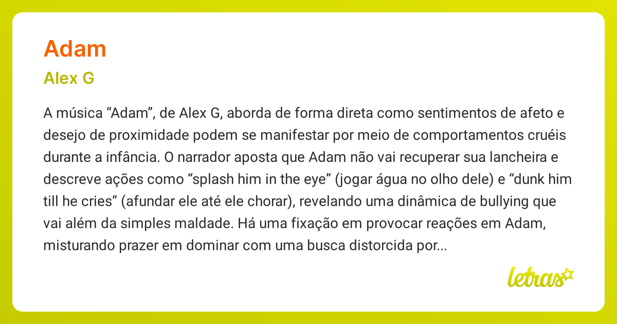 Significado da música ADAM (Alex G) - LETRAS.MUS.BR