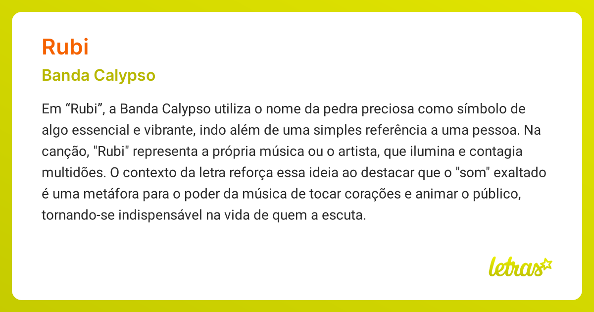 Significado da música RUBI (Banda Calypso) - LETRAS.MUS.BR