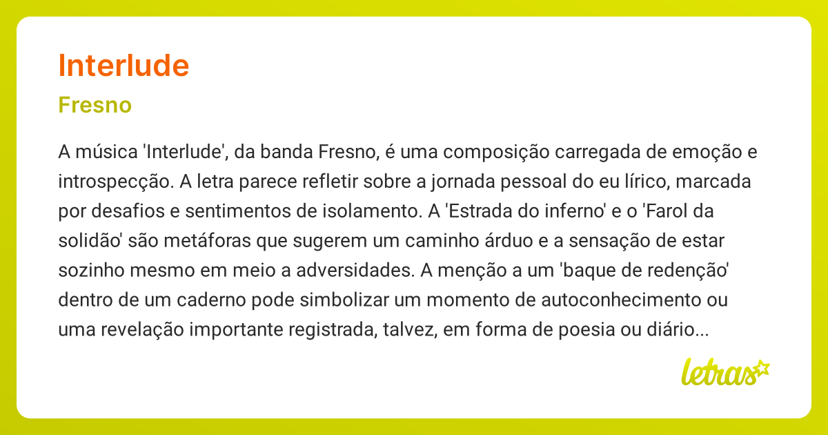 Significado da música INTERLUDE (Fresno) - LETRAS.MUS.BR