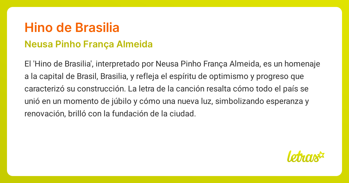 Significado de la canción HINO DE BRASILIA (Neusa Pinho França Almeida ...