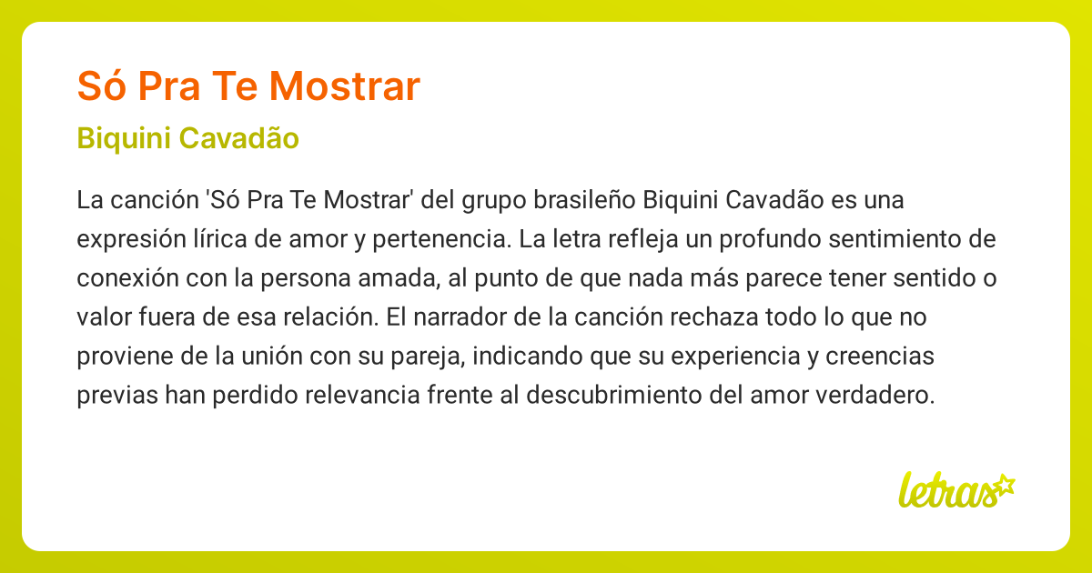 Significado de la canción SÓ PRA TE MOSTRAR (Biquini Cavadão) - LETRAS.COM