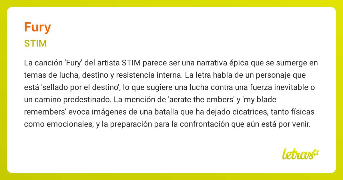 Significado de la canción FURY (STIM) - LETRAS.COM