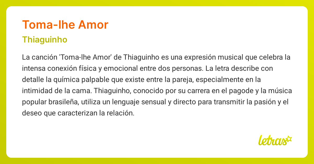 Significado de la canción TOMA-LHE AMOR (Thiaguinho) - LETRAS.COM