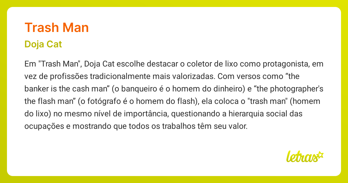 Significado da música TRASH MAN (Doja Cat) - LETRAS.MUS.BR