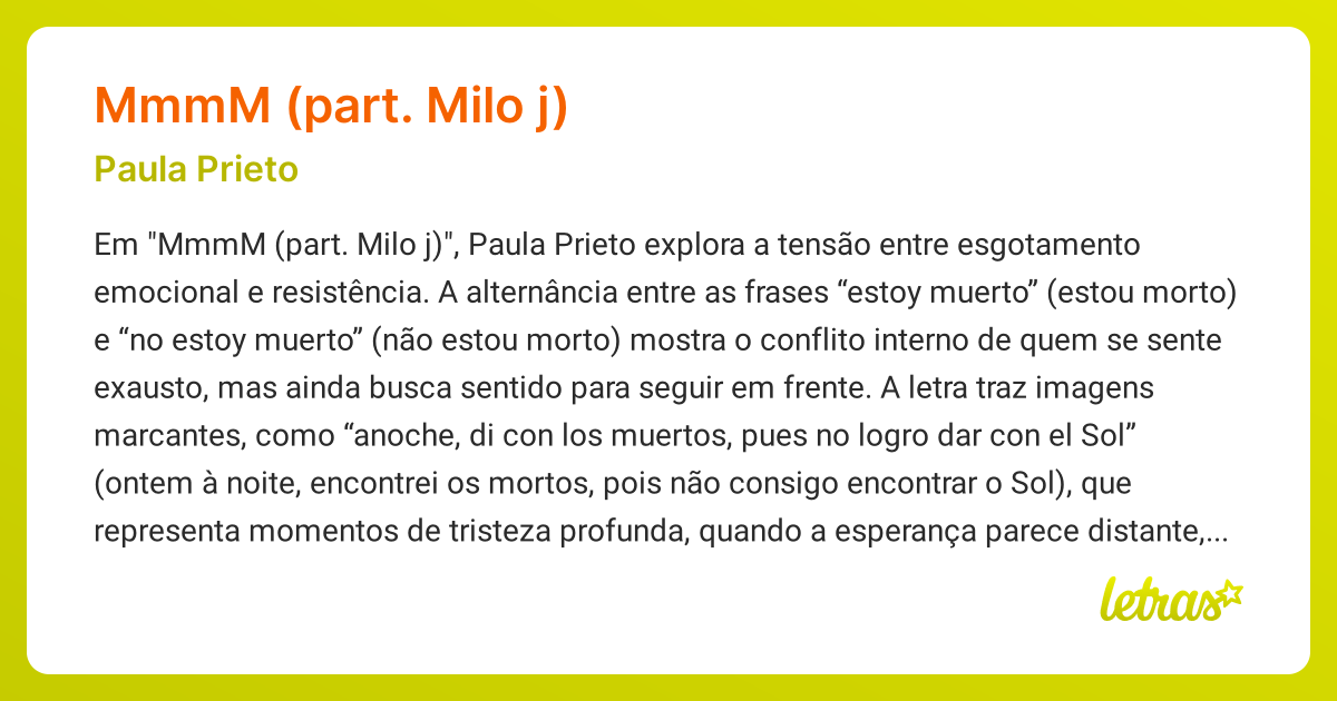 Significado da música MMMM (PART. MILO J) (Paula Prieto) - LETRAS.MUS.BR