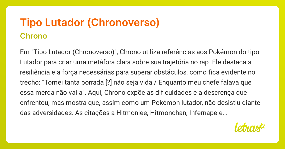 Significado da música TIPO LUTADOR (CHRONOVERSO) (Chrono) - LETRAS.MUS.BR