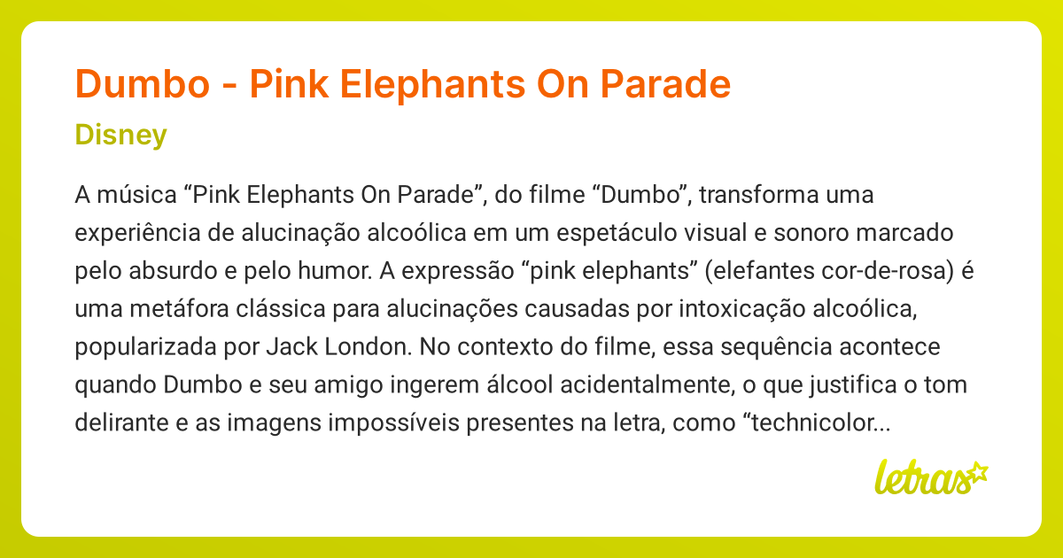 Significado da música Dumbo - Pink Elephants On Parade (Disney ...