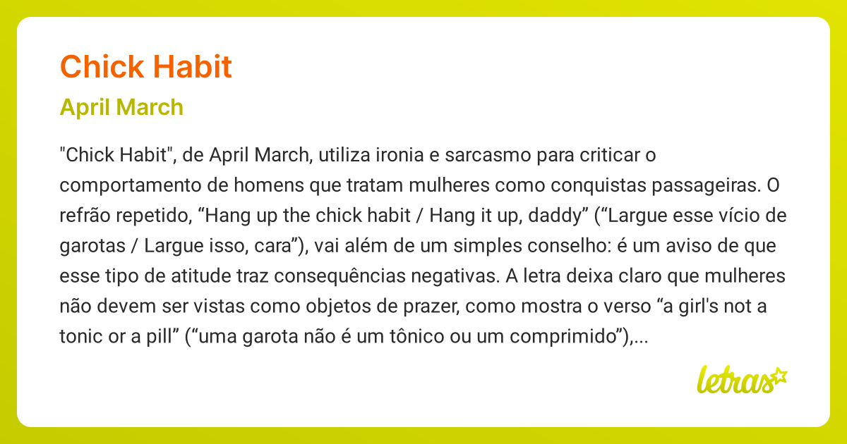 Significado da música CHICK HABIT (April March) - LETRAS.MUS.BR
