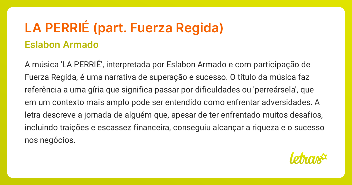 Significado da música LA PERRIÉ (part. Fuerza Regida) (Eslabon Armado ...