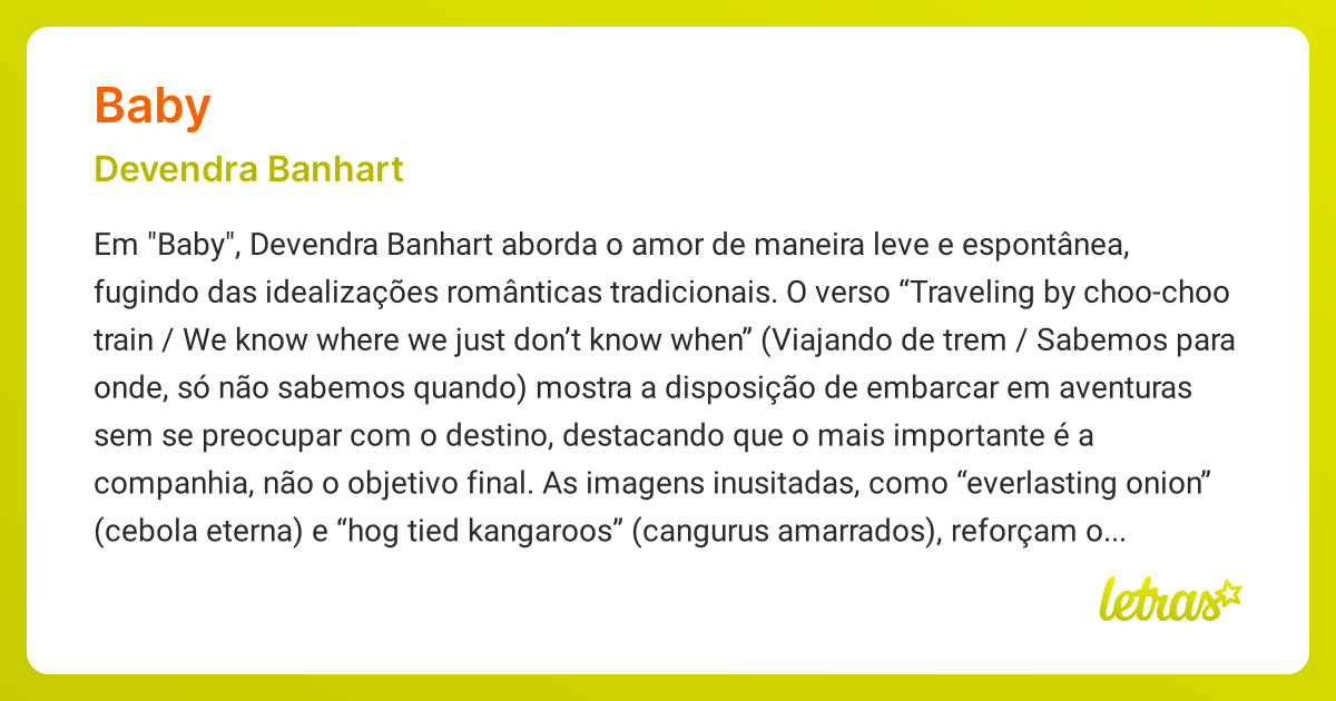 Significado da música BABY (Devendra Banhart) - LETRAS.MUS.BR