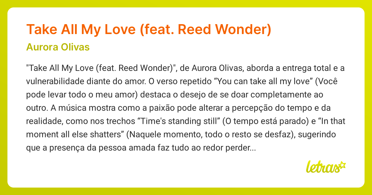 Significado da música Take All My Love (feat. Reed Wonder) (Aurora ...