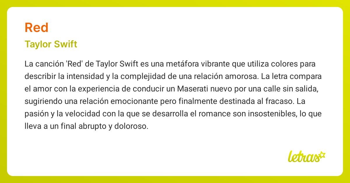Significado de la canción RED (Taylor Swift) - LETRAS.COM