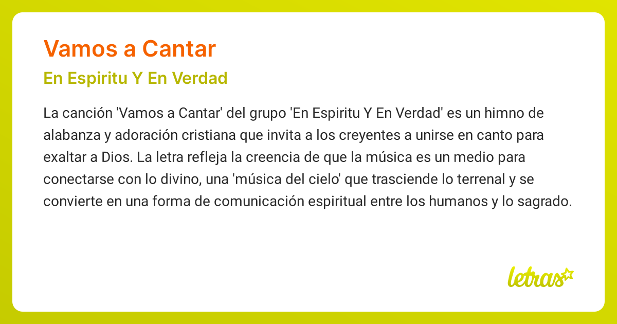 Significado de la canción VAMOS A CANTAR (En Espiritu Y En Verdad ...