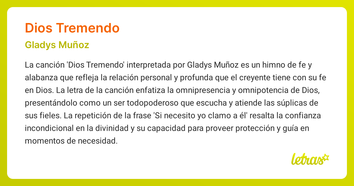 Significado de la canción DIOS TREMENDO (Gladys Muñoz) - LETRAS.COM