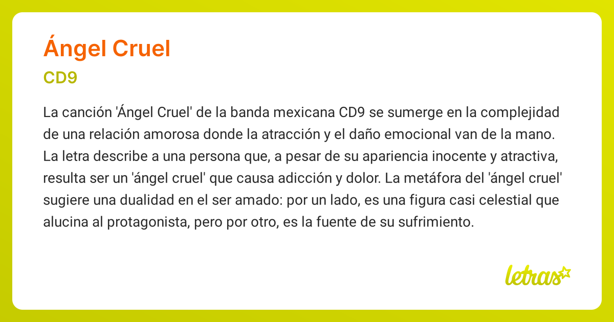 Significado de la canción ÁNGEL CRUEL (CD9) - LETRAS.COM