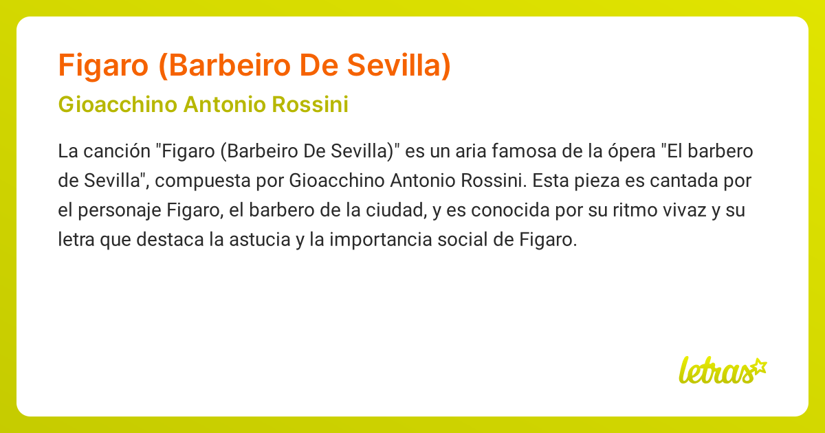 Significado de la canción FIGARO (BARBEIRO DE SEVILLA) (Gioacchino ...