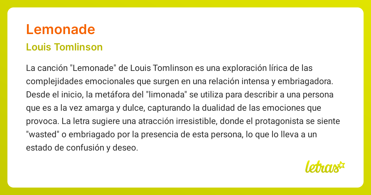 Significado de la canción LEMONADE (Louis Tomlinson) - LETRAS.COM