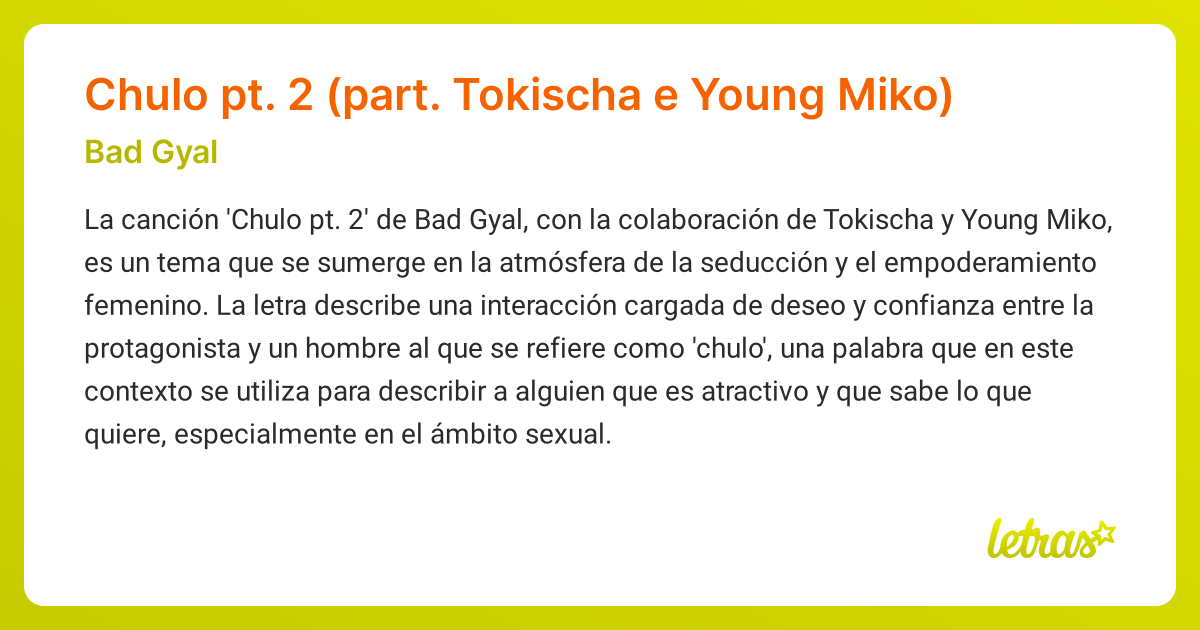 Significado de la canción Chulo pt. 2 (part. Tokischa e Young Miko ...