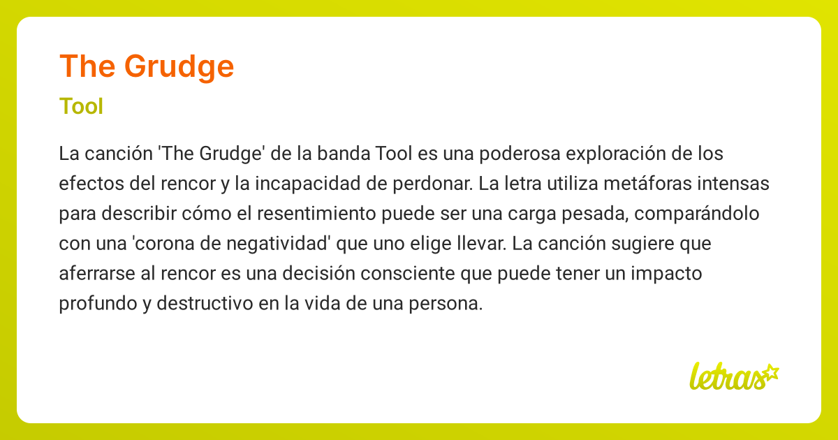 Significado de la canción THE GRUDGE (Tool) - LETRAS.COM