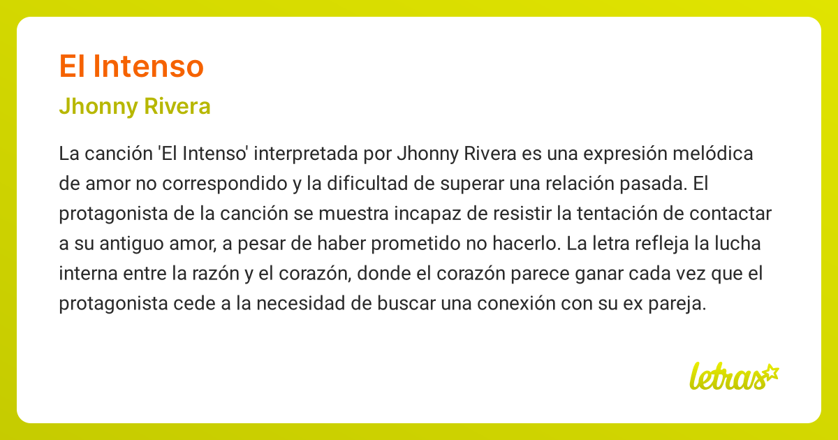 Significado de la canción EL INTENSO (Jhonny Rivera) - LETRAS.COM