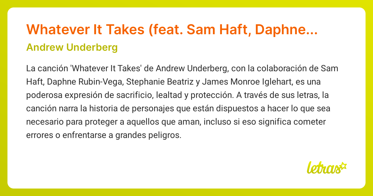 Significado de la canción Whatever It Takes (feat. Sam Haft, Daphne ...