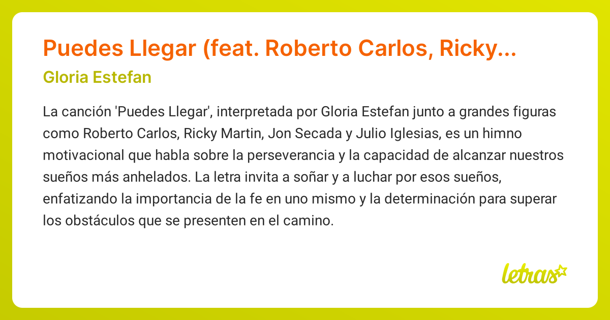 Significado de la canción Puedes Llegar (feat. Roberto Carlos, Ricky ...
