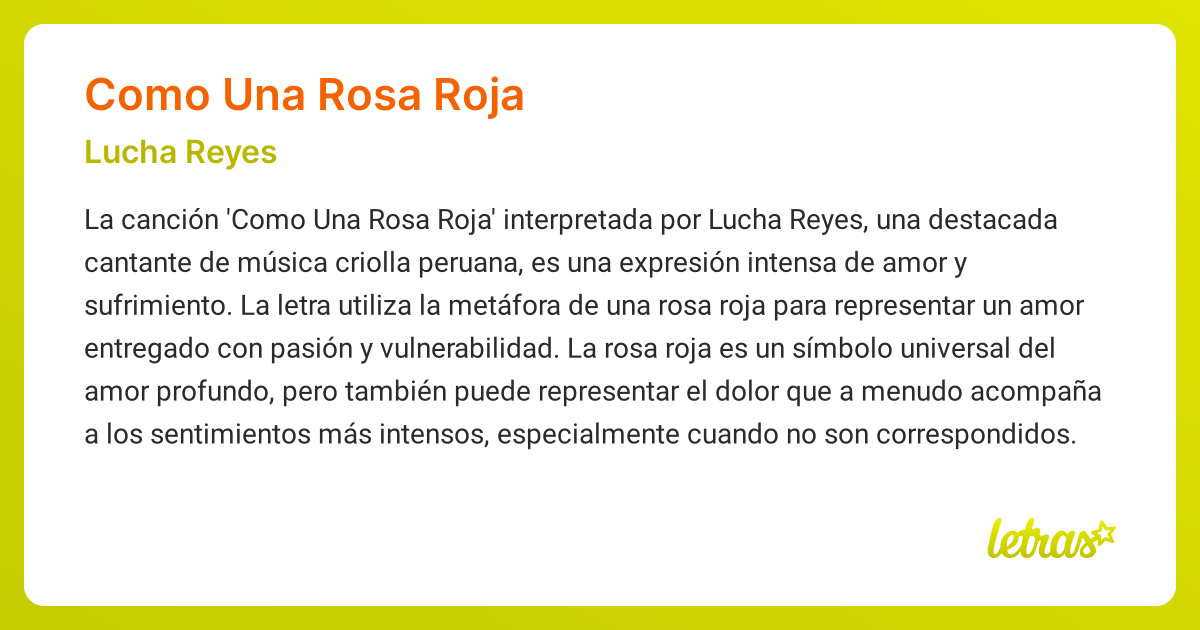 Significado de la canción COMO UNA ROSA ROJA (Lucha Reyes) - LETRAS.COM