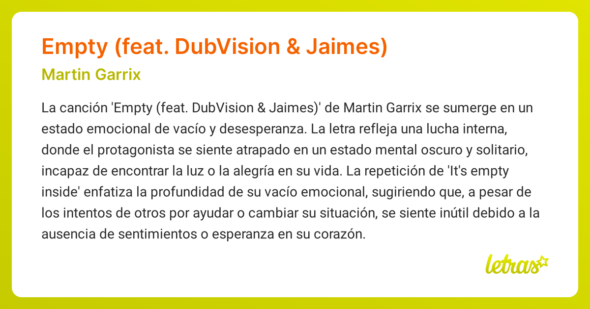 Significado de la canción Empty (feat. DubVision & Jaimes) (Martin ...