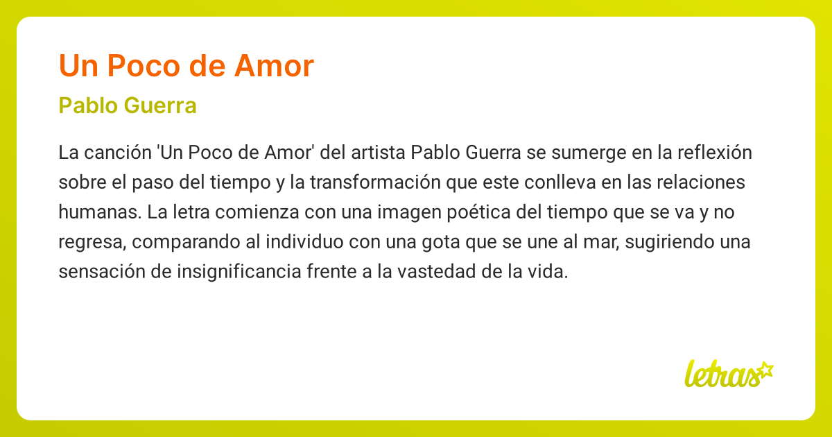 Significado de la canción UN POCO DE AMOR (Pablo Guerra) - LETRAS.COM