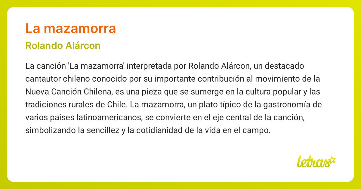 Significado de la canción LA MAZAMORRA (Rolando Alárcon) - LETRAS.COM