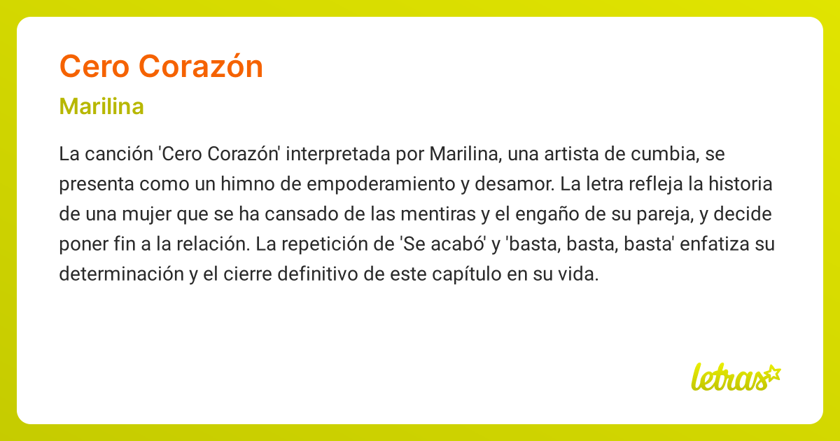 Significado de la canción CERO CORAZÓN (Marilina) - LETRAS.COM