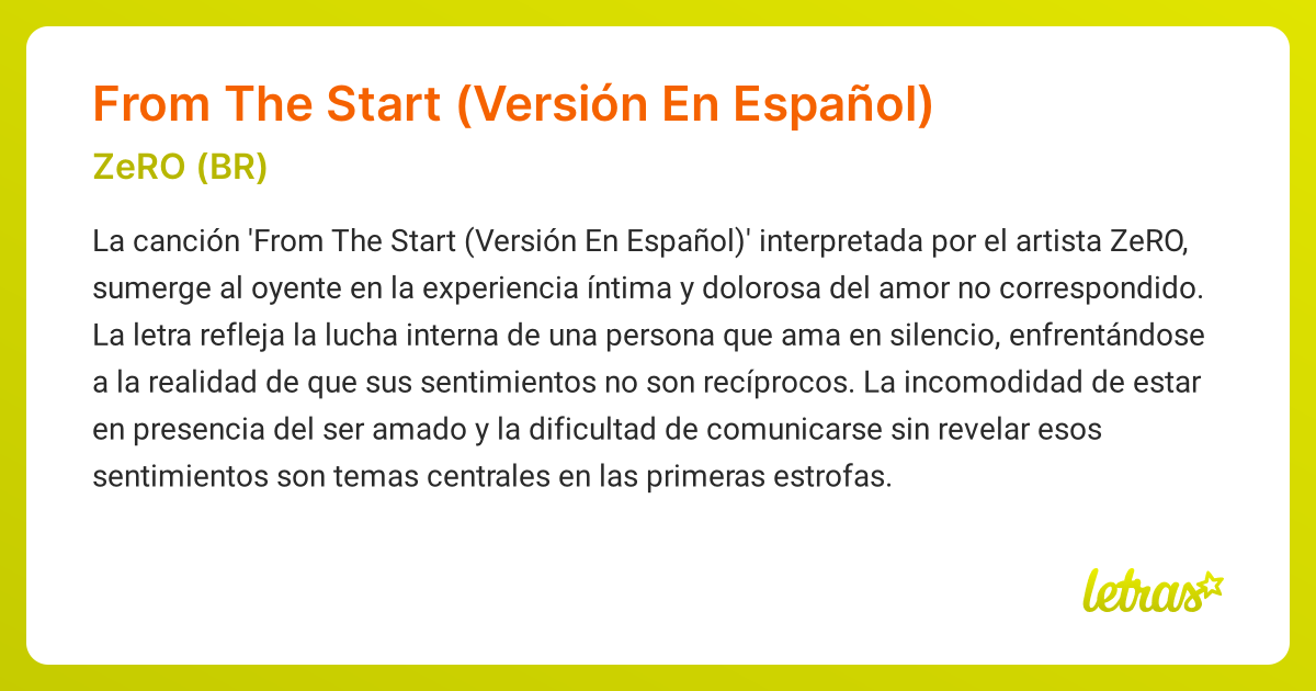 Significado de la canción From The Start (Versión En Español) (ZeRO (BR)) - LETRAS.COM