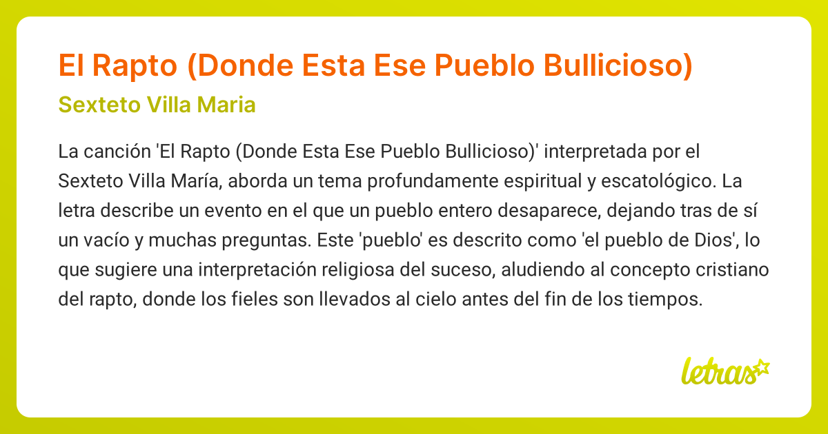 Significado de la canción El Rapto (Donde Esta Ese Pueblo Bullicioso ...
