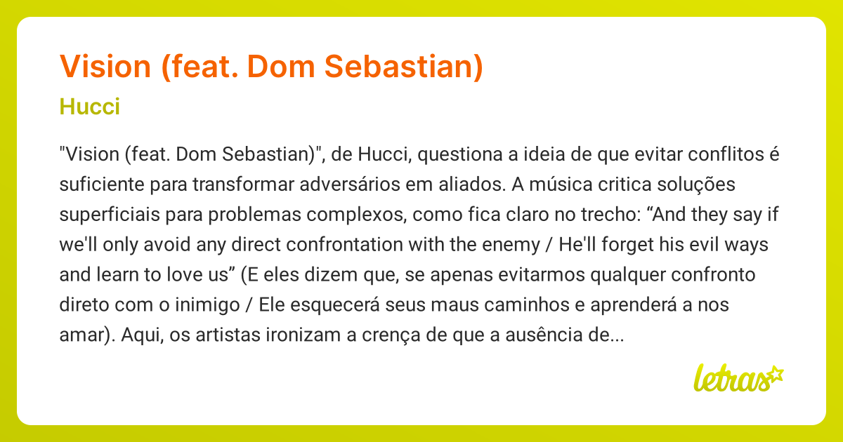 Significado da música VISION (FEAT. DOM SEBASTIAN) (Hucci) - LETRAS.MUS.BR