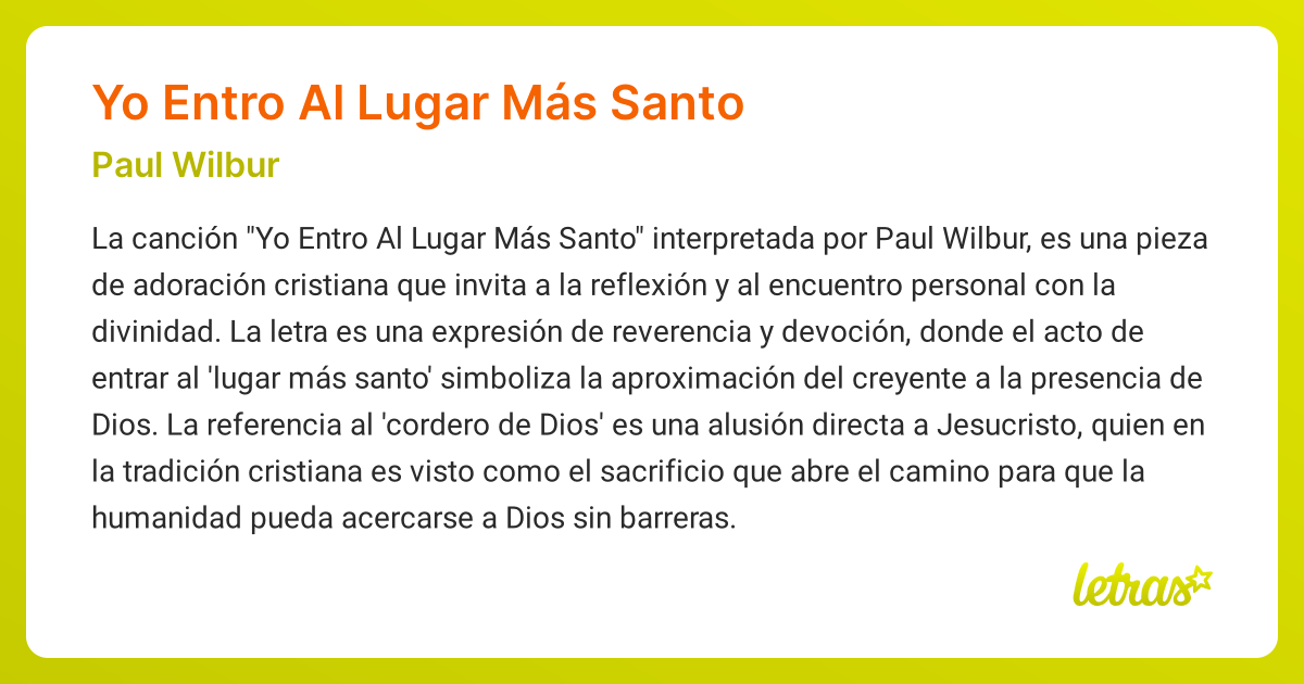 Significado de la canción YO ENTRO AL LUGAR MÁS SANTO (Paul Wilbur ...