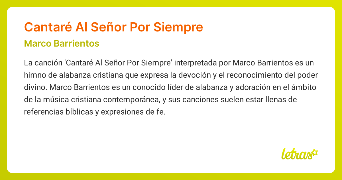 Significado de la canción CANTARÉ AL SEÑOR POR SIEMPRE (Marco ...