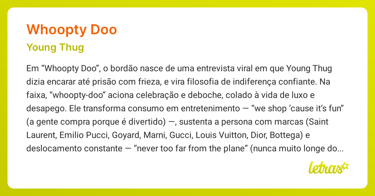 Significado da música WHOOPTY DOO (Young Thug) - LETRAS.MUS.BR