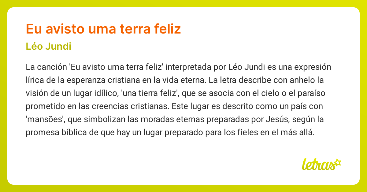 Significado de la canción EU AVISTO UMA TERRA FELIZ (Léo Jundi ...