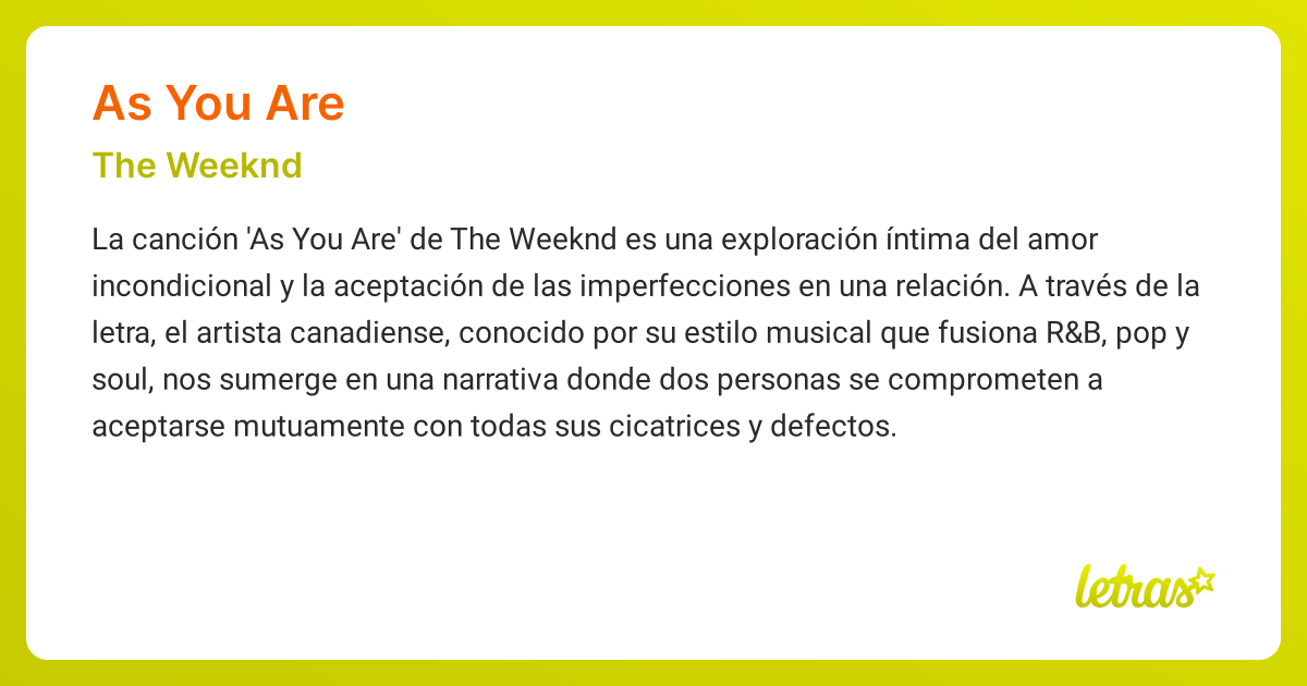 Significado de la canción AS YOU ARE (The Weeknd) - LETRAS.COM