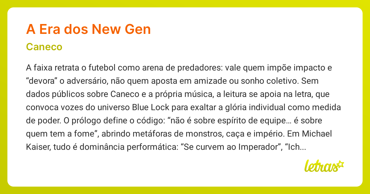 Significado da música A ERA DOS NEW GEN (Caneco) - LETRAS.MUS.BR