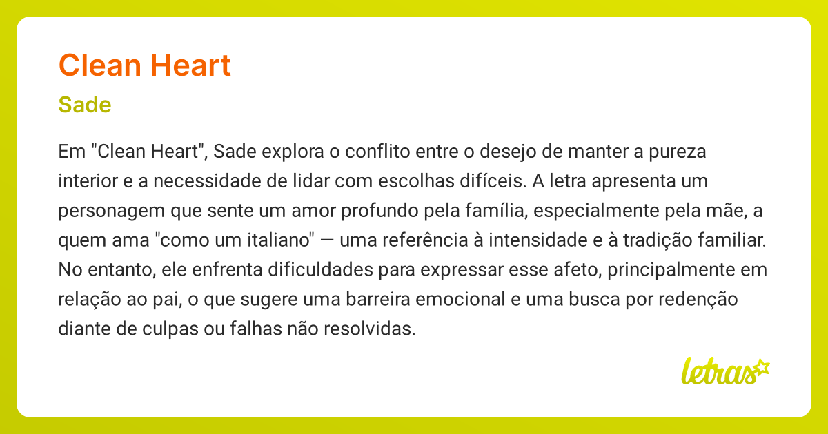 Significado da música CLEAN HEART (Sade) - LETRAS.MUS.BR