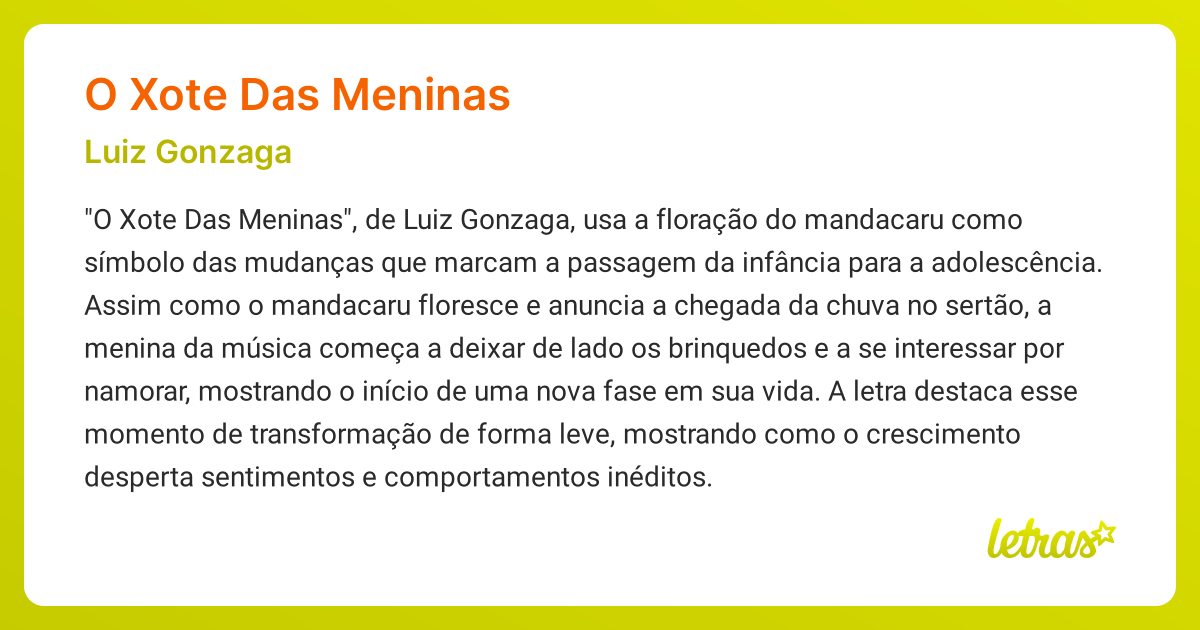Significado da música O XOTE DAS MENINAS (Luiz Gonzaga) - LETRAS.MUS.BR