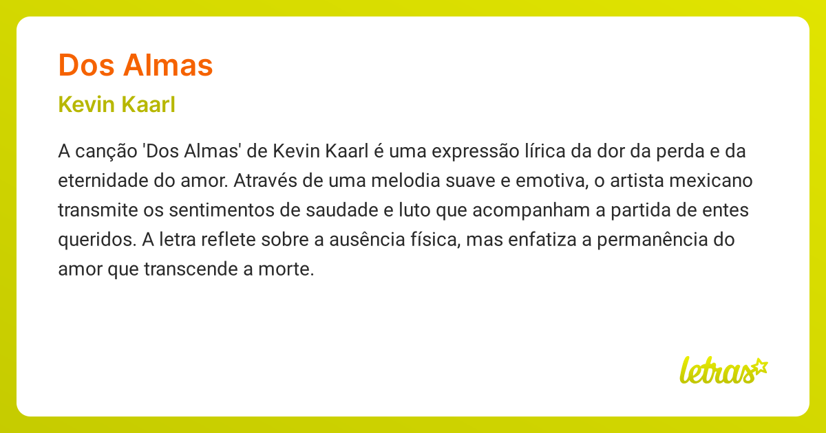 Significado da música DOS ALMAS (Kevin Kaarl) - LETRAS.MUS.BR