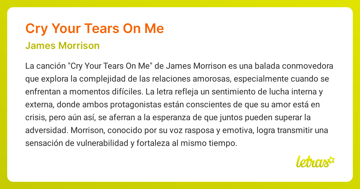 Significado de la canción CRY YOUR TEARS ON ME (James Morrison ...