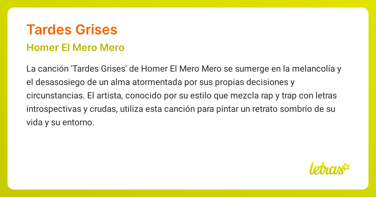 Significado de la canción TARDES GRISES (Homer El Mero Mero) - LETRAS.COM