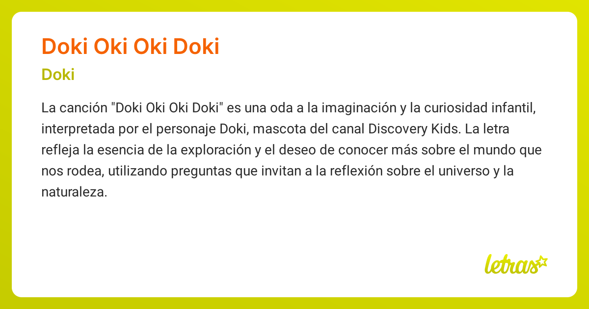 Significado de la canción DOKI OKI OKI DOKI (Doki) - LETRAS.COM