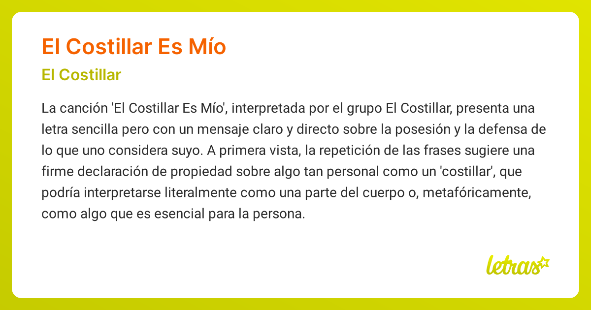 Significado de la canción EL COSTILLAR ES MÍO (El Costillar) - LETRAS.COM