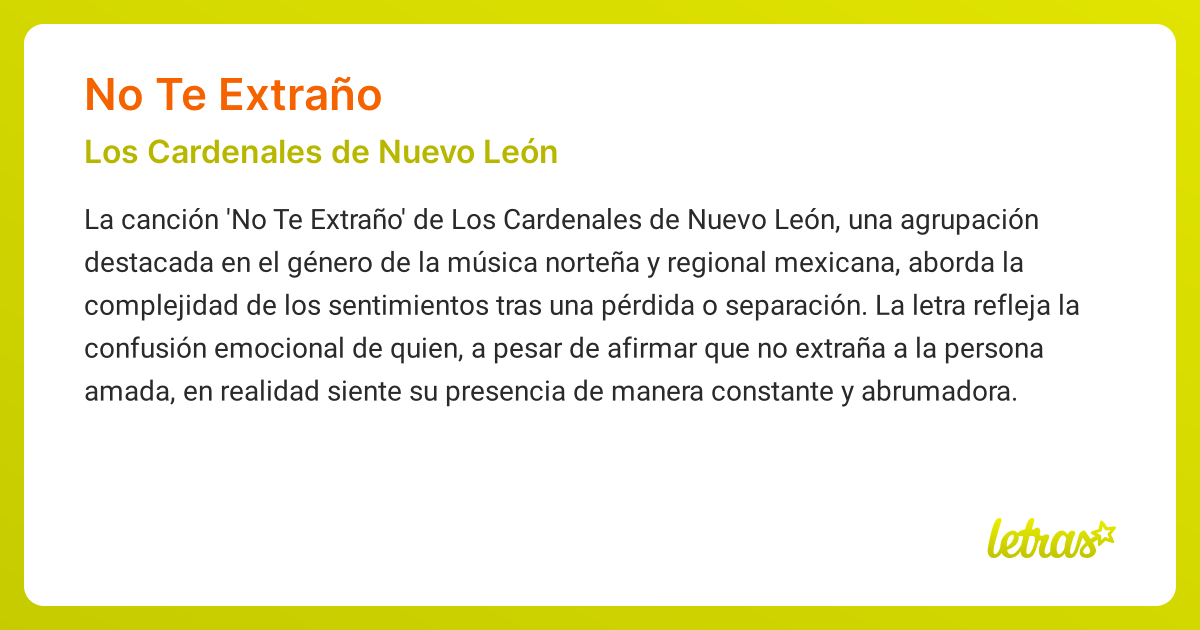 Significado de la canción NO TE EXTRAÑO (Los Cardenales de Nuevo León ...
